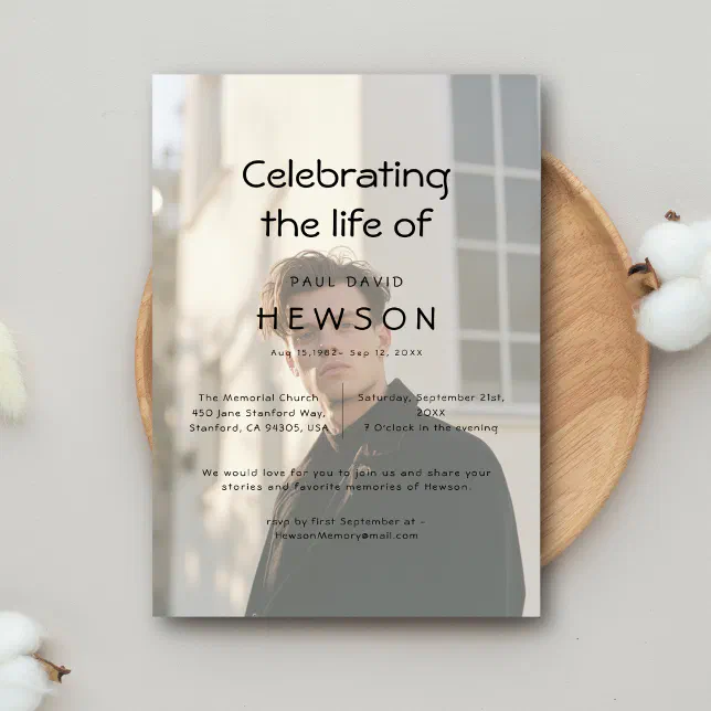 Celebration of Life Overlay Photo Funeral Memorial Invitation | Zazzle