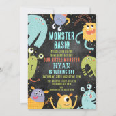 Chalkboard Colorful Monsters 1st Birthday Invitation | Zazzle