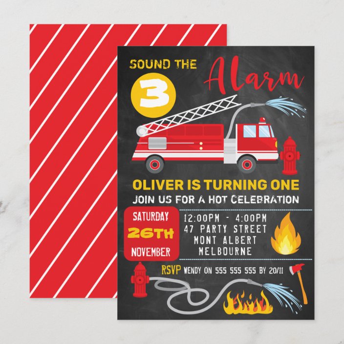 Chalkboard Fire Truck Birthday Invitation | Zazzle.com.au