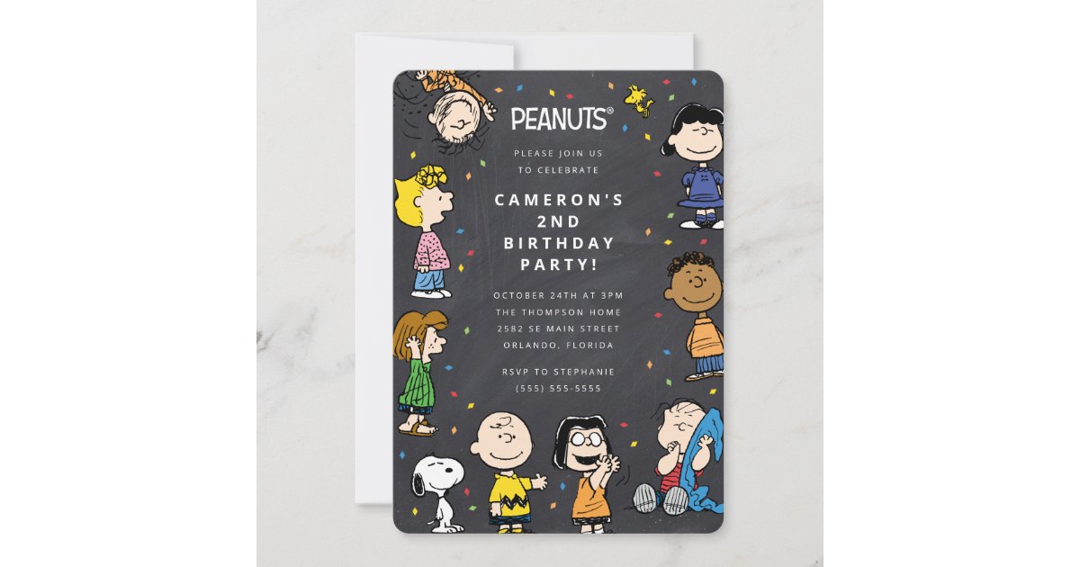Charlie Brown & Gang Chalkboard Confetti Birthday Invitation | Zazzle