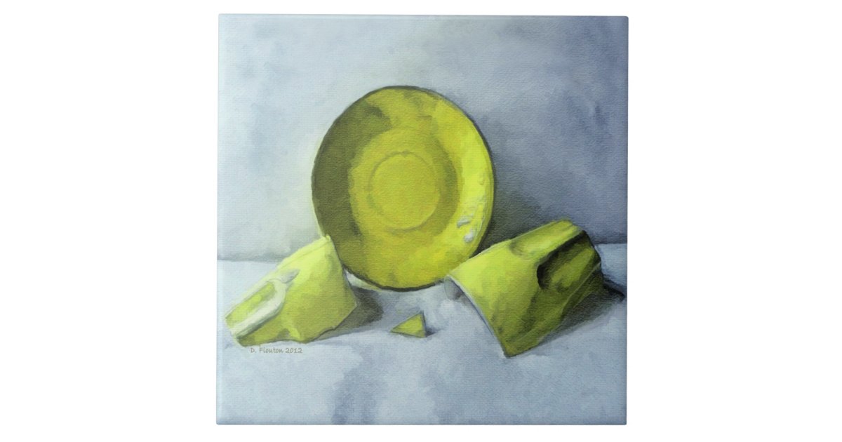 Chartreuse Saucer and Broken Cup Ceramic Tile | Zazzle