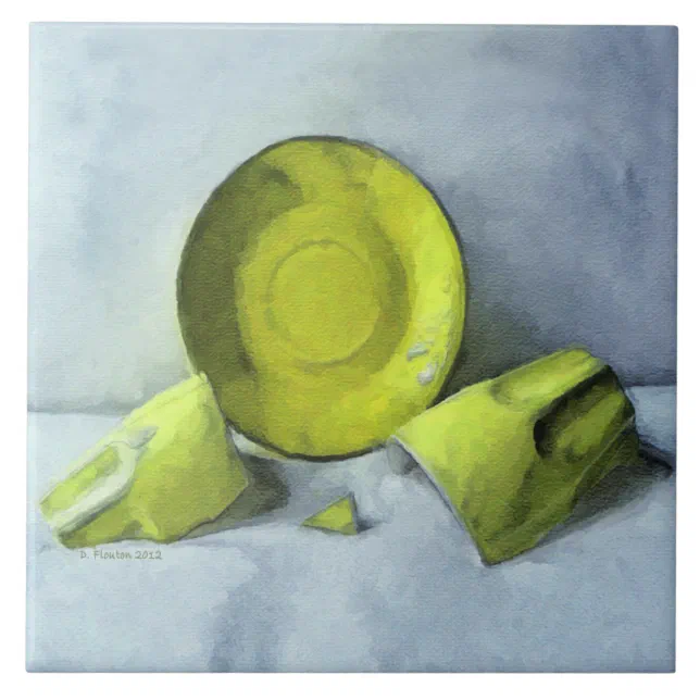 Chartreuse Saucer and Broken Cup Ceramic Tile | Zazzle