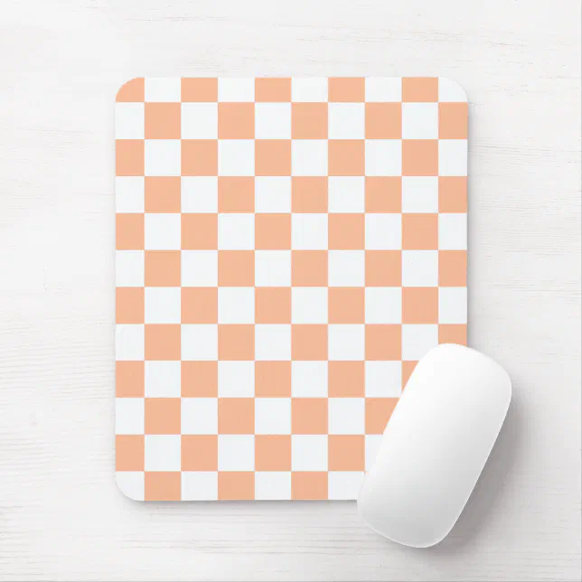 Chequered squares peach orange white geometric mouse pad | Zazzle