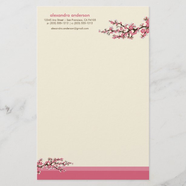 Cherry Blossom Stationery Paper | Zazzle AU