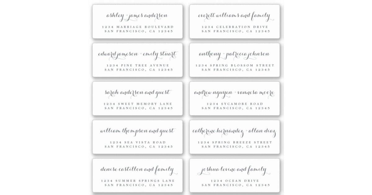 Chic Calligraphy Wedding Guest Address Labels | Zazzle
