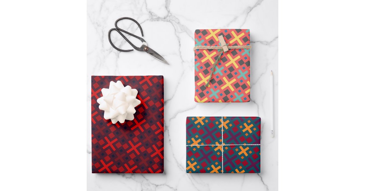 Chic Colourful Geometric Cross Rectangle Pattern Wrapping Paper Sheet ...