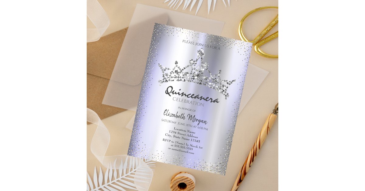 Chic Diamonds Crown Violet Metallic Quinceañera Invitation | Zazzle
