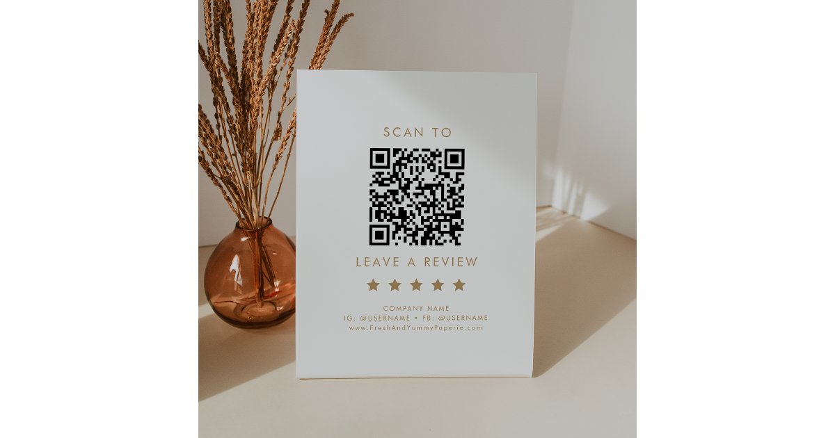Chic Gold Business QR Code Leave A Review Pedestal Sign | Zazzle