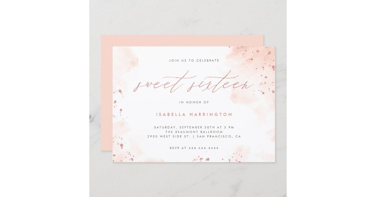 Chic Rose Gold Glitter Blush Pink Ombre Sweet 16 Invitation Zazzle