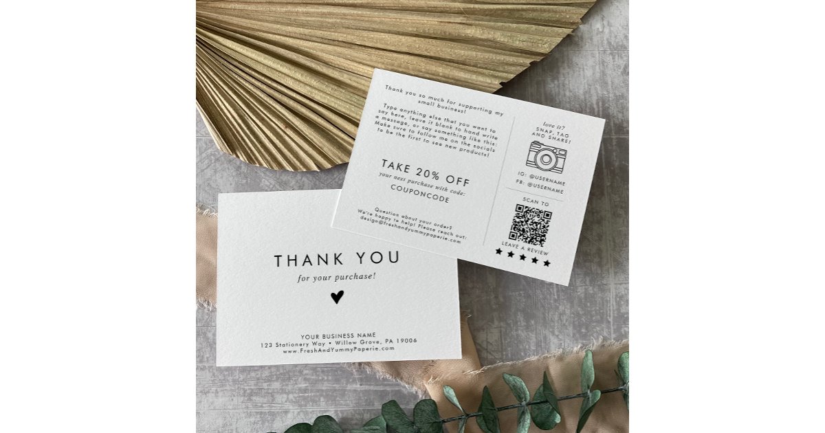 Chic Typography Small Business Thank You Order Enclosure Card | Zazzle