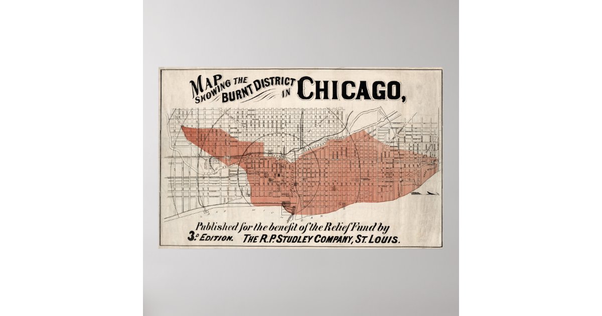 Chicago Map from 1871 after fire Restored Poster | Zazzle