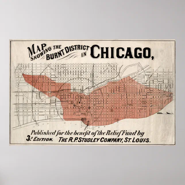 Chicago Map from 1871 after fire Restored Poster | Zazzle
