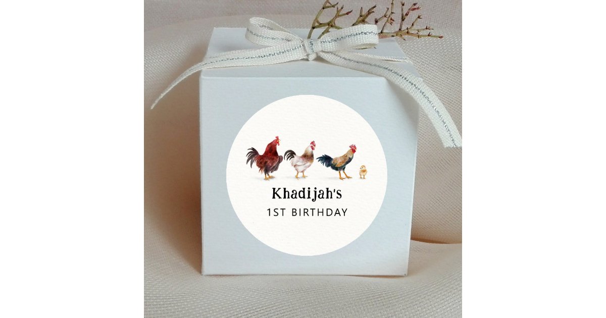 Chicken Kids Birthday Party Favour Classic Round Sticker | Zazzle