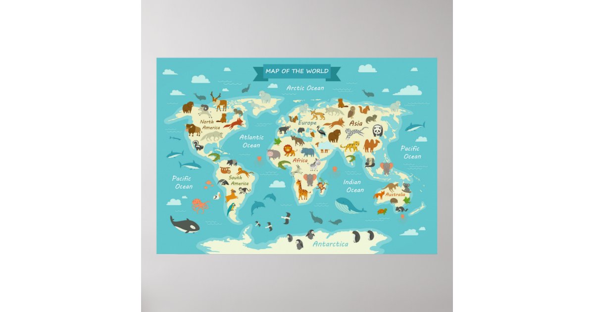Children World Map with Illustrations Value Poster | Zazzle