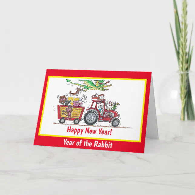 Chinese New Year Year of the Rabbit Tractor Card | Zazzle