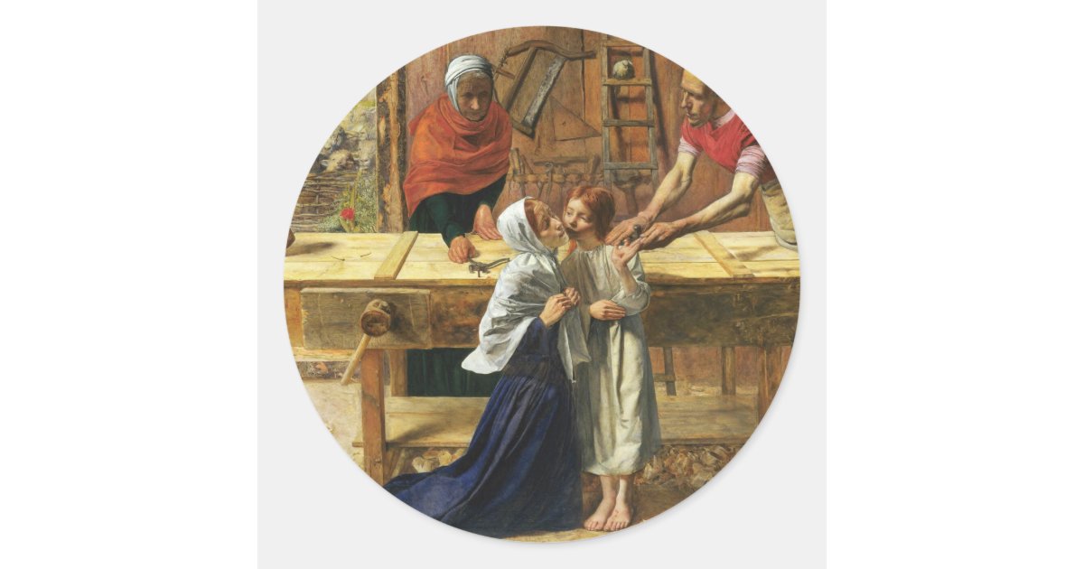 Christ in His Father's Carpenter Shop Classic Round Sticker | Zazzle