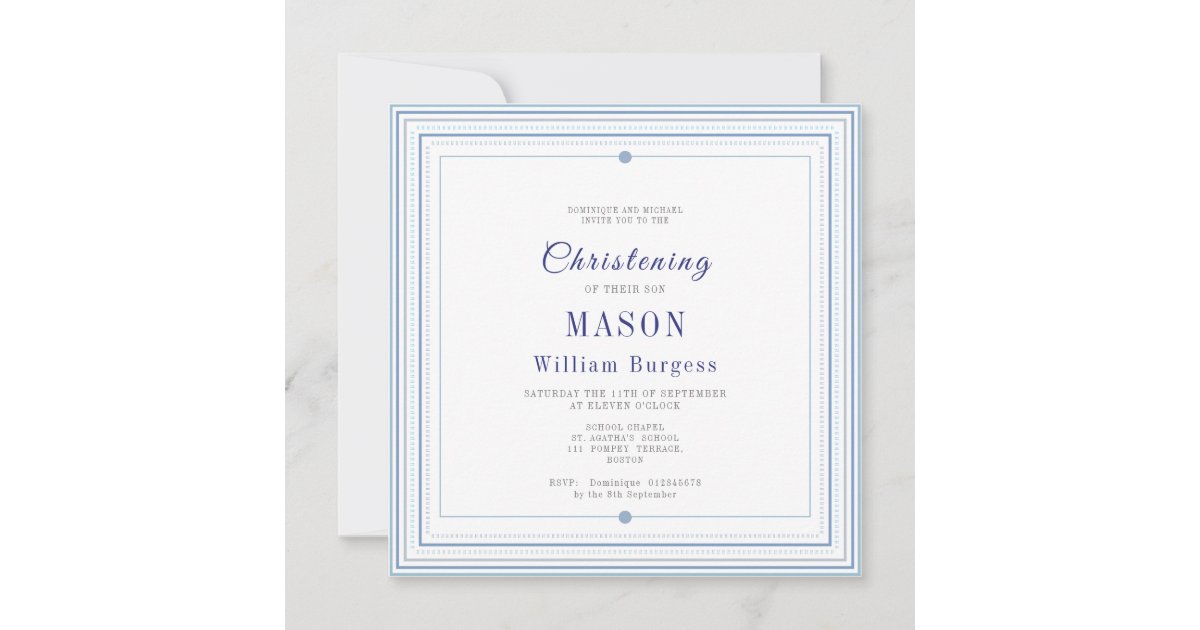 Christening Baptism Simple Script Blue Modern Announcement | Zazzle
