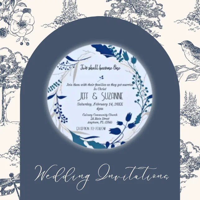 Christian Floral Wreath Two Become One Wedding Invitation | Zazzle