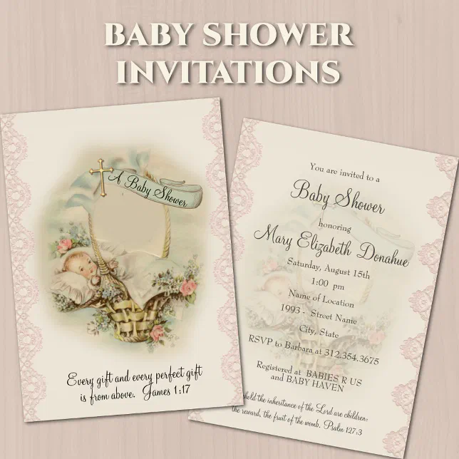 Christian Religious Vintage Baby Shower Invitation | Zazzle