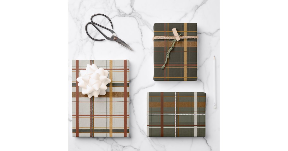 Christmas Collection | Plaids Green, Cream, Tan Wrapping Paper Sheet ...