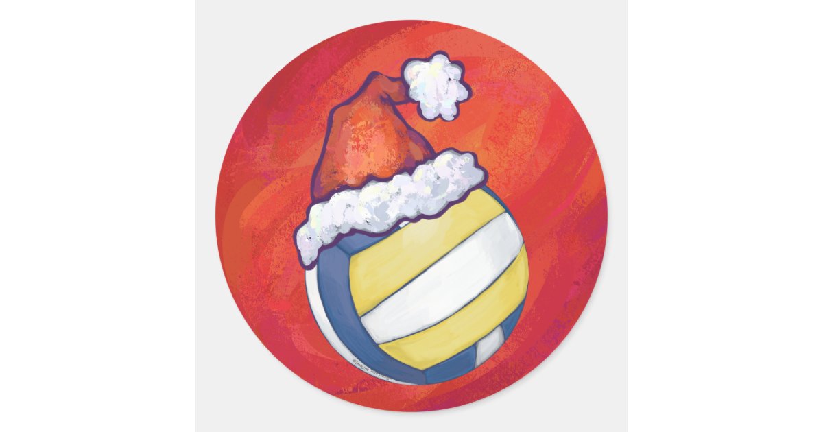 Christmas Hat Volleyball Classic Round Sticker | Zazzle