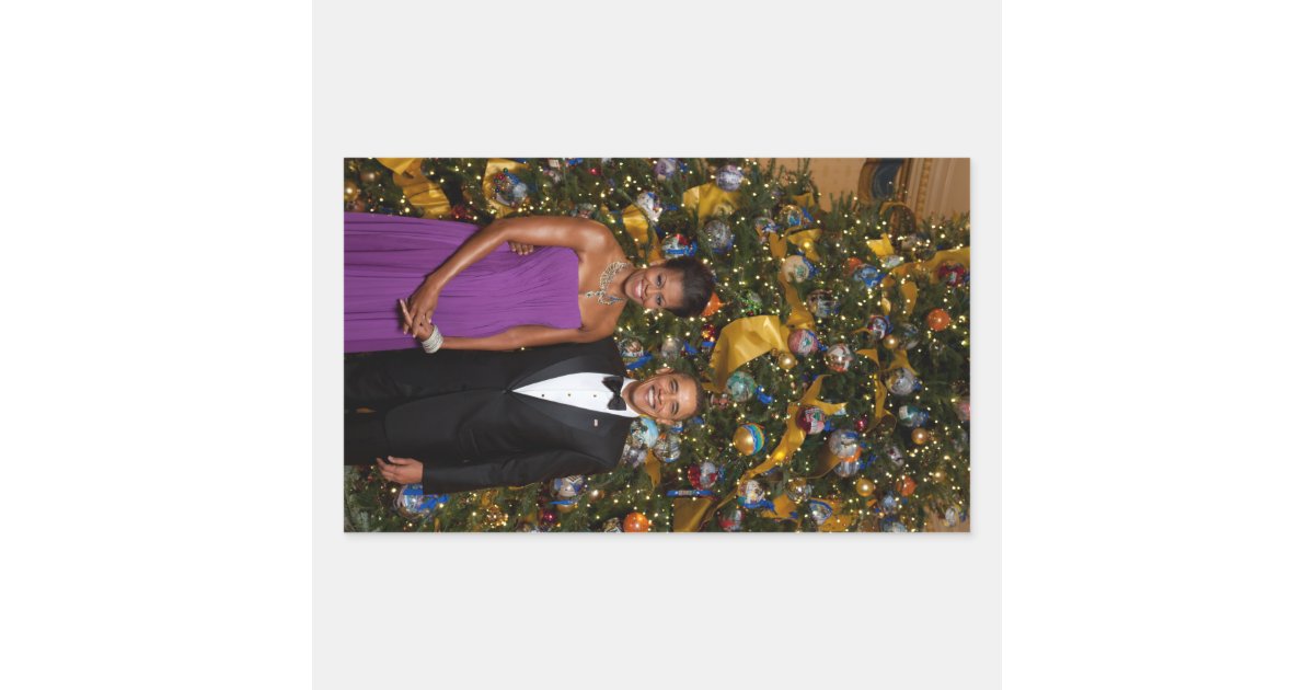 Christmas of President Barack Obama and Michelle Rectangular Sticker ...