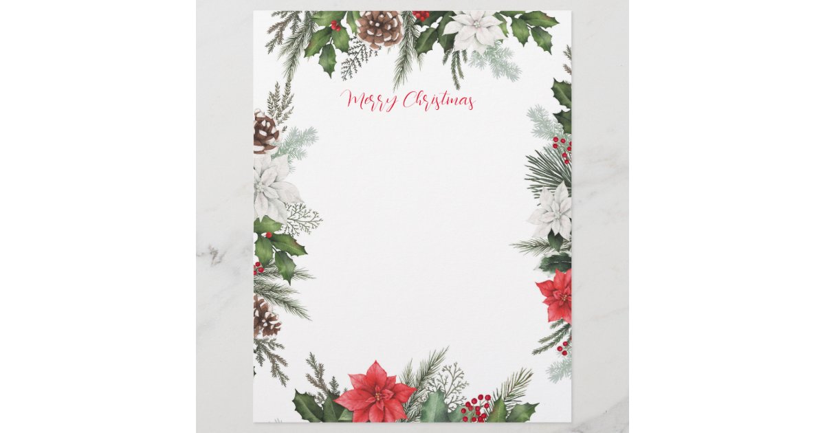 Christmas Stationery Writing Letter Paper Border Custom Letterhead | Zazzle
