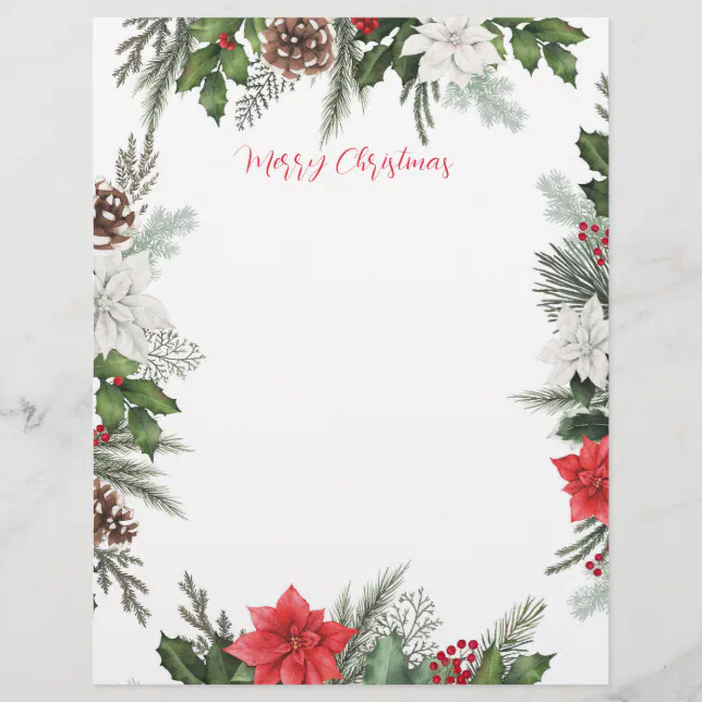 Christmas Stationery Writing Letter Paper Border Custom Letterhead | Zazzle