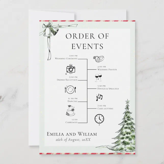 Christmas Wedding Timeline Order of the Day Card | Zazzle