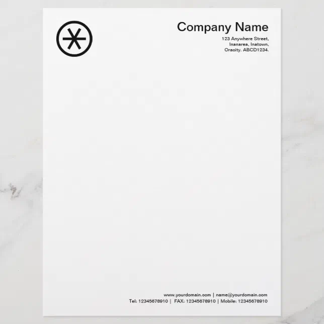 Circled Asterisk - Black Letterhead Template | Zazzle
