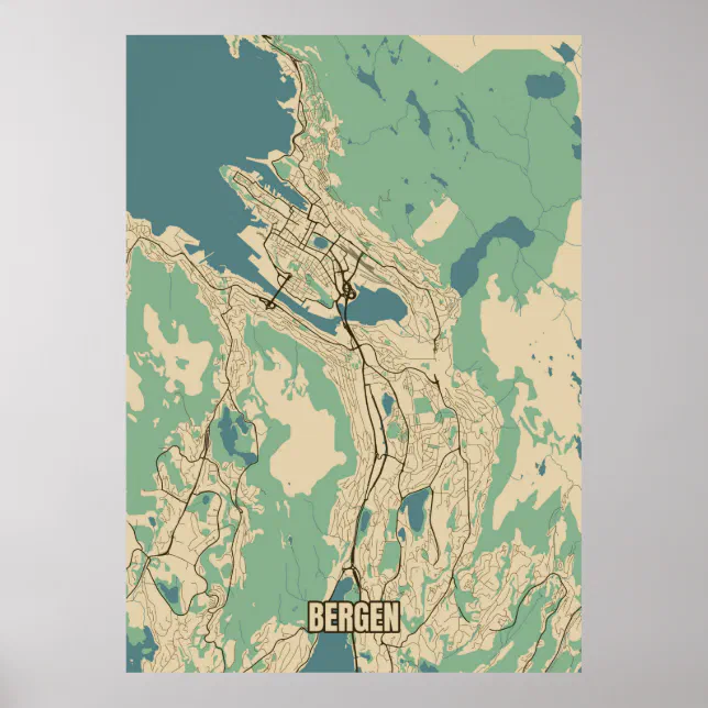City map of Bergen, Norway Poster | Zazzle