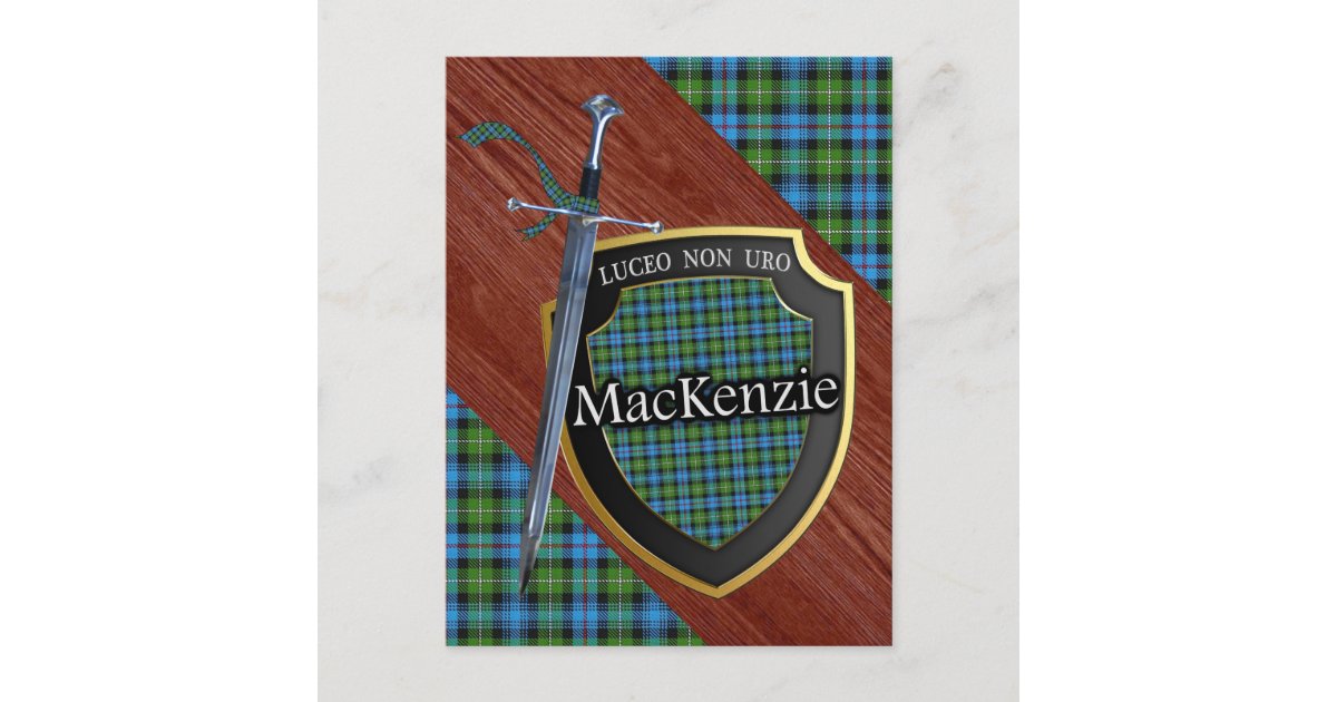 Clan MacKenzie Tartan Sword & Shield Postcard | Zazzle