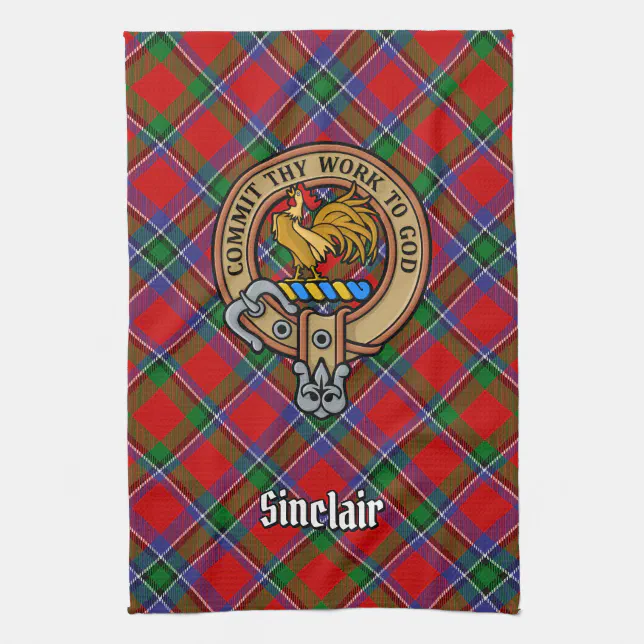 Clan Sinclair Crest over Tartan Tea Towel | Zazzle