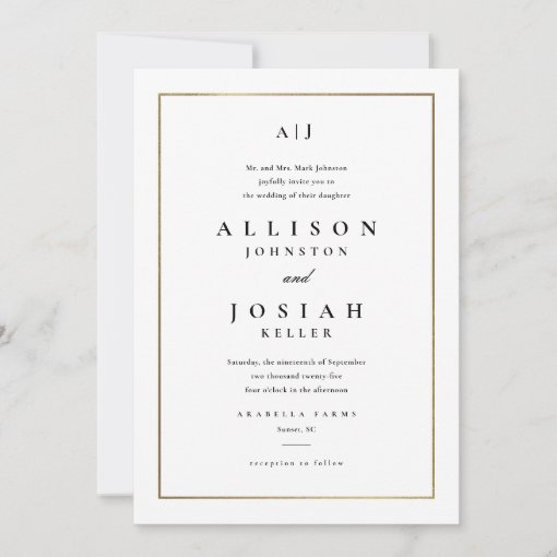Classic Elegant Gold Wedding Invitation | Zazzle