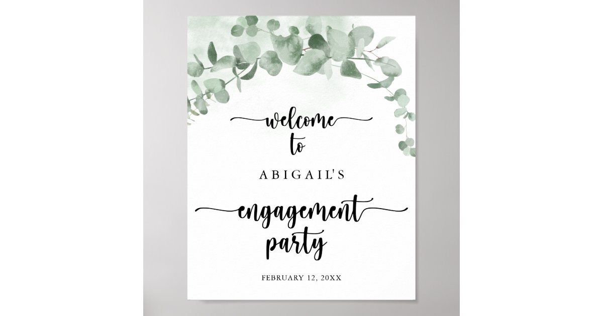 Classic Eucalyptus Engagement Party Welcome Poster | Zazzle