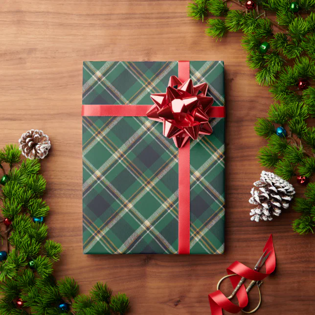 Classic Green Blue Yellow Plaid Pattern Holiday Wrapping Paper | Zazzle