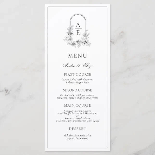 Classic Luxe Crest Monogram Wedding Menu | Zazzle