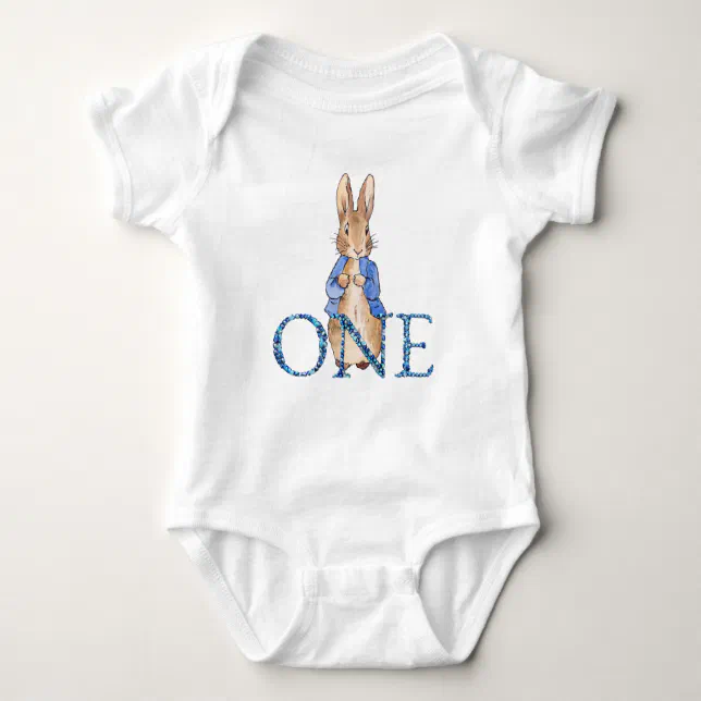 Classic Rabbit in blue jacket First Birthday Baby Bodysuit | Zazzle