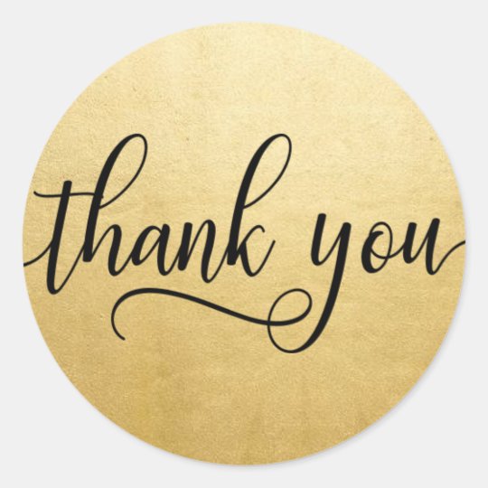 Classy Black Faux GOLD foil Script Thank You Classic Round Sticker ...