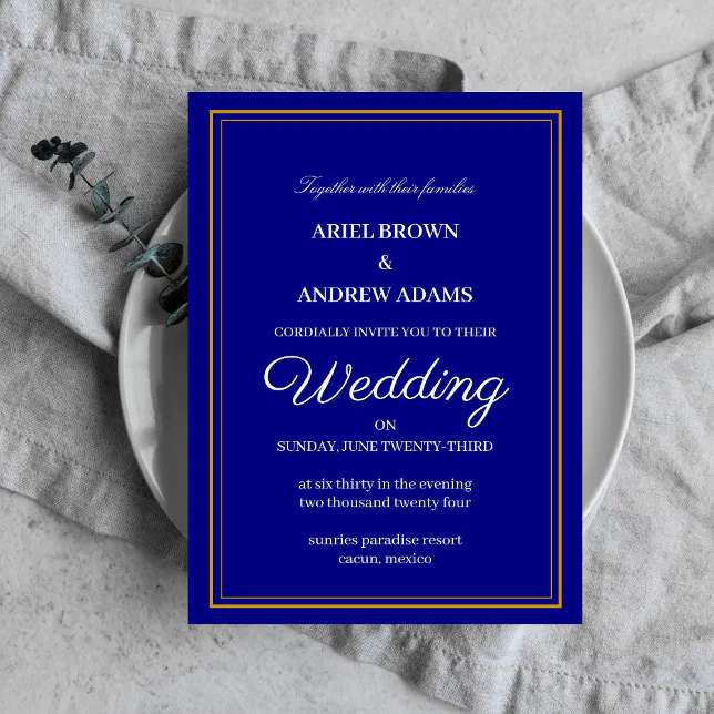 Classy wedding Navy Blue invitation card | Zazzle