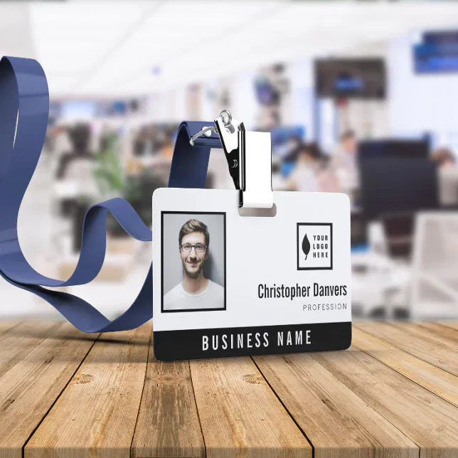 Clean Add Your Logo Office Employee ID Badge | Zazzle