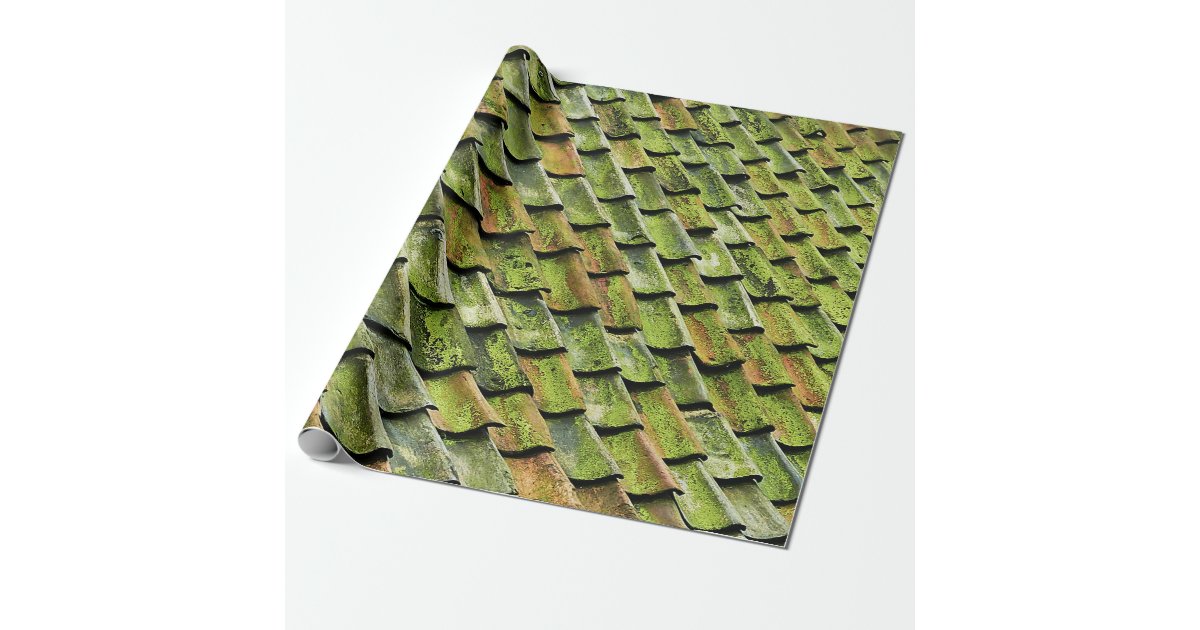 Close-up photo of green shingle roof wrapping paper | Zazzle
