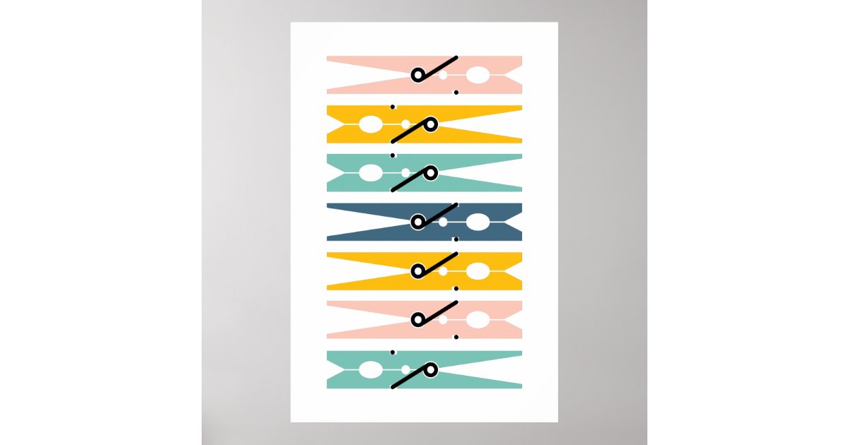 Clothes Pins Bright Color Laundry Room Art Poster | Zazzle