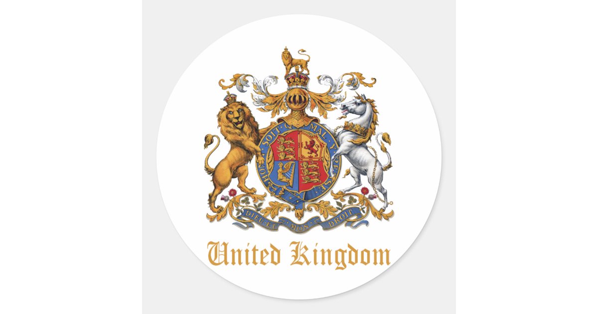 COAT OF ARMS OF THE UNITED KINGDOM CLASSIC ROUND STICKER | Zazzle