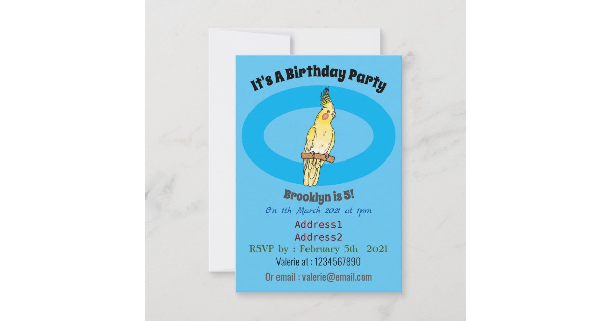 Cockatiel bird cartoon illustration invitation | Zazzle