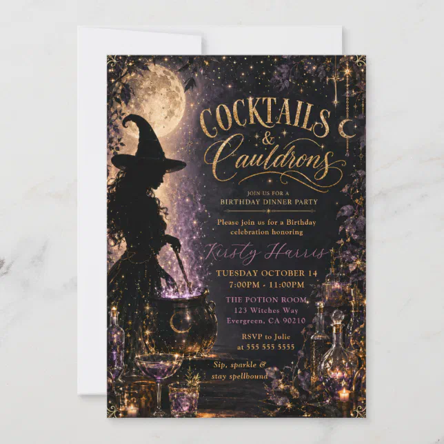 Cocktails & Cauldrons Birthday Dinner Party Invitation | Zazzle
