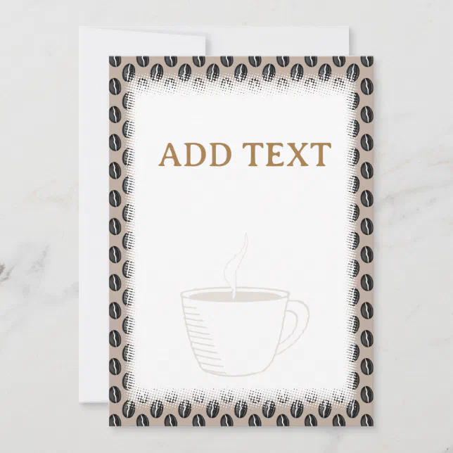 Coffee Bean Pattern Coffee Cup Custom Borders Invitation | Zazzle