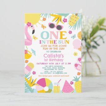Colorful One In The Sun Pool Party 1st Birthday Invitation | Zazzle