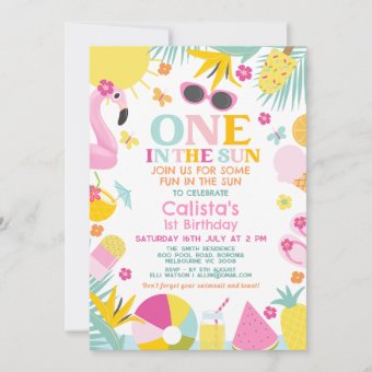 Colorful One In The Sun Pool Party 1st Birthday Invitation | Zazzle