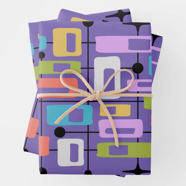 Colorful Retro Mid Century Modern Atomic Abstract Wrapping Paper Sheet ...